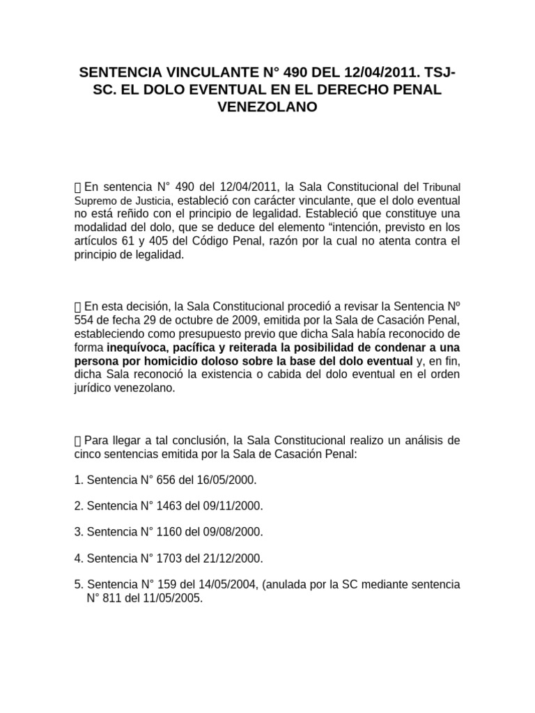 Dolo Eventual en Derecho Penal Venezolano | PDF | Intención (Derecho ...