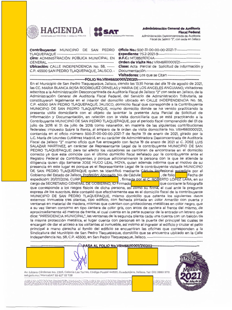 SAT Acta Parcial 1 | PDF | Gobierno