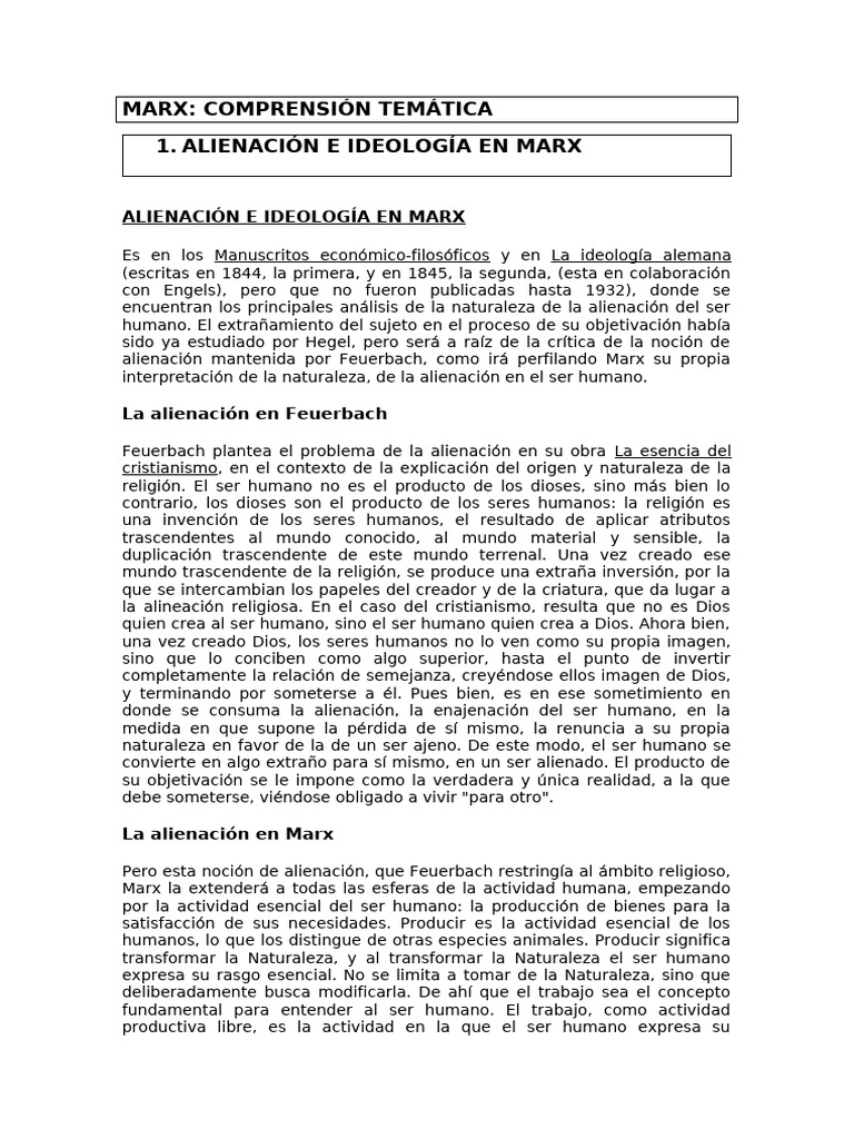 MARX - Alienación e Ideología | PDF | La teoría de la alienación de ...