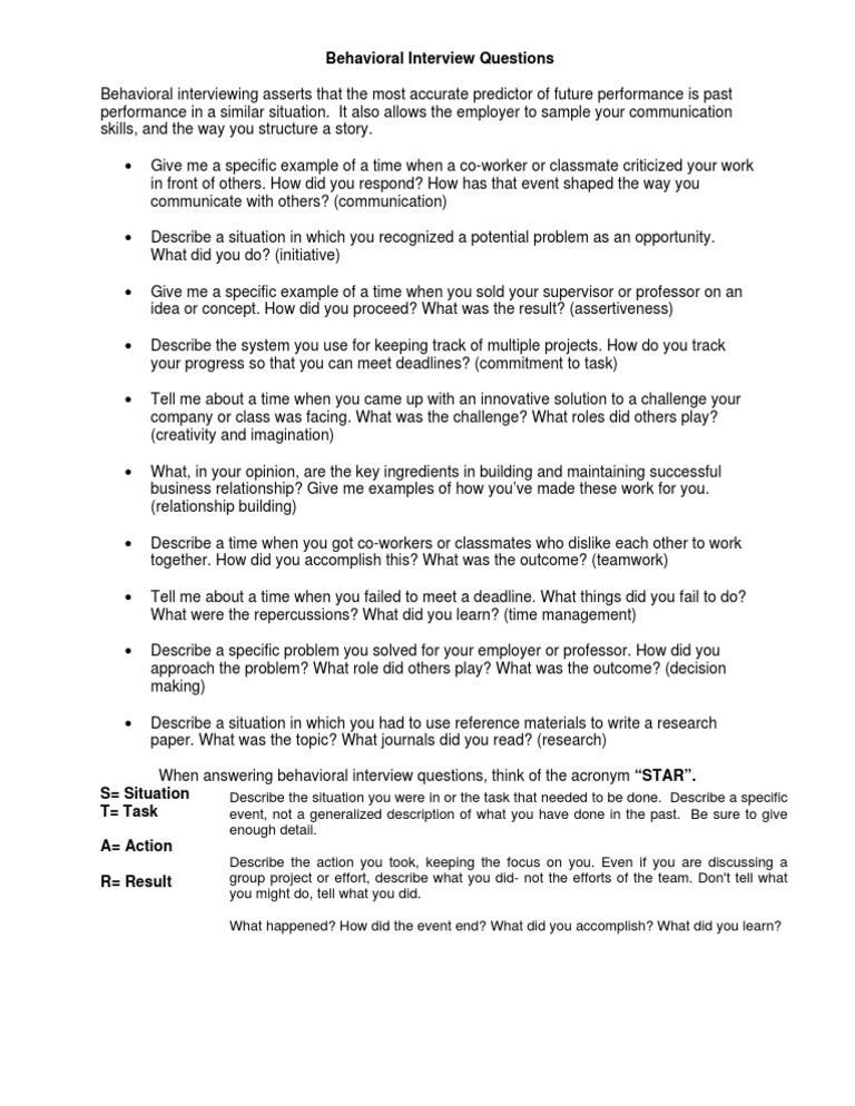 Behavioral Interview Questions: STAR Method | PDF
