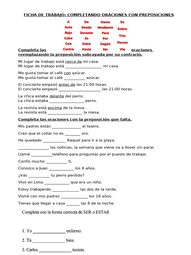 Ficha Completar Con Preposiciones | PDF
