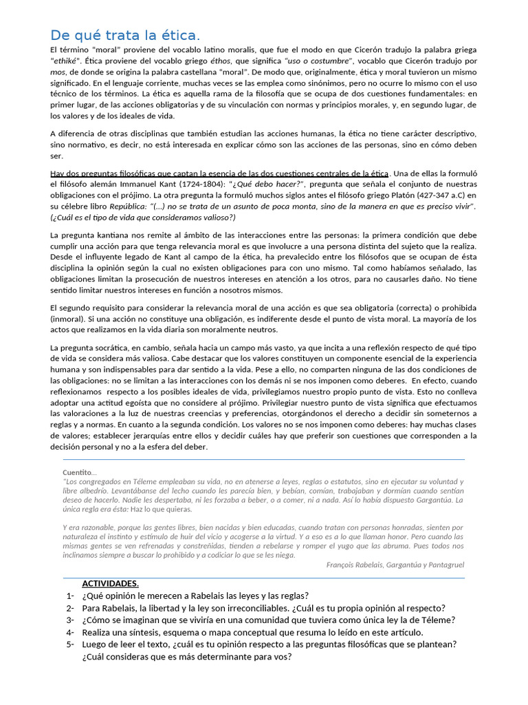 De Quã© Trata La Ã© Tica | PDF | Moralidad | Immanuel Kant