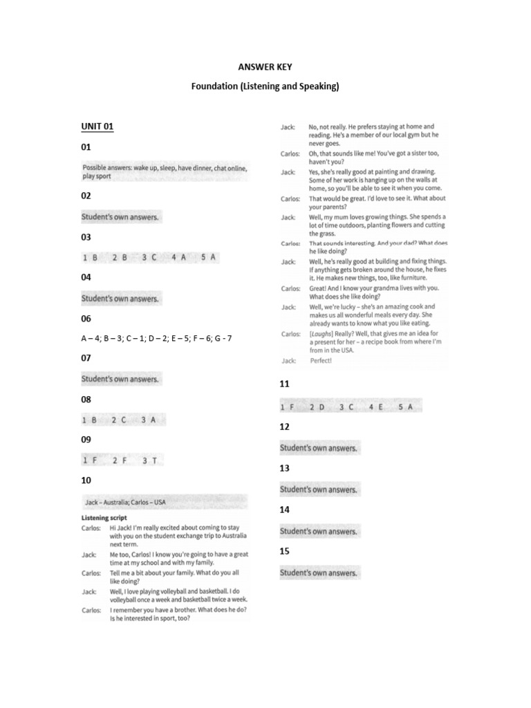 Foundation Listening Answer Key | PDF