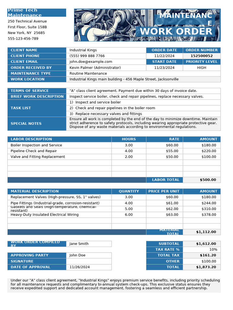 Maintenance Work Order Template | PDF | Valve | Mechanical Engineering