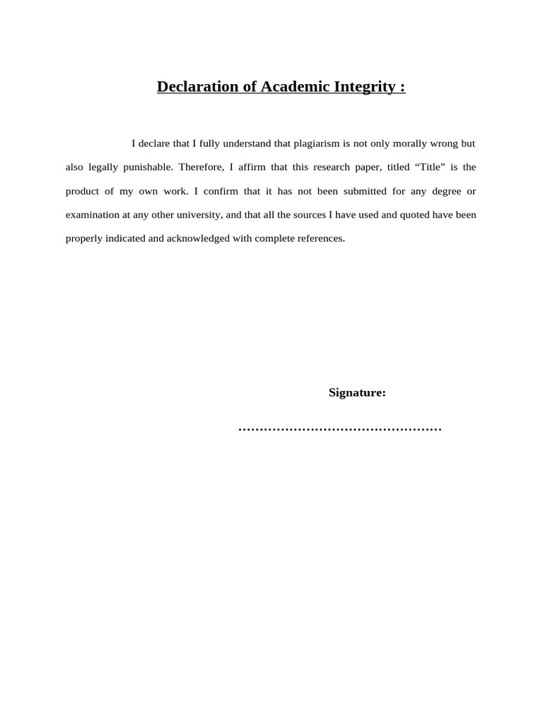 Declaration of Academic Integrity | PDF