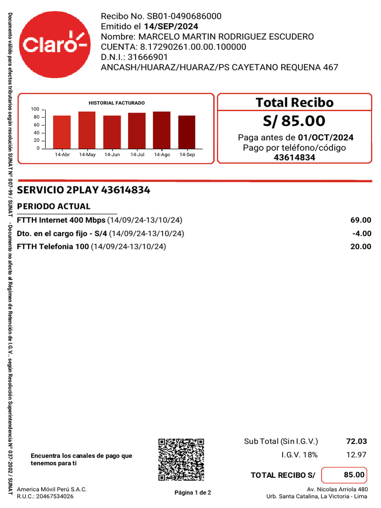 Recibo Claro 2024 Septiembre | PDF | Telecomunicaciones