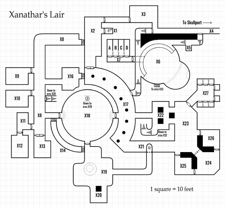 5.1 Xanathar's Lair Main Level - DM Version Printout With Grid | PDF