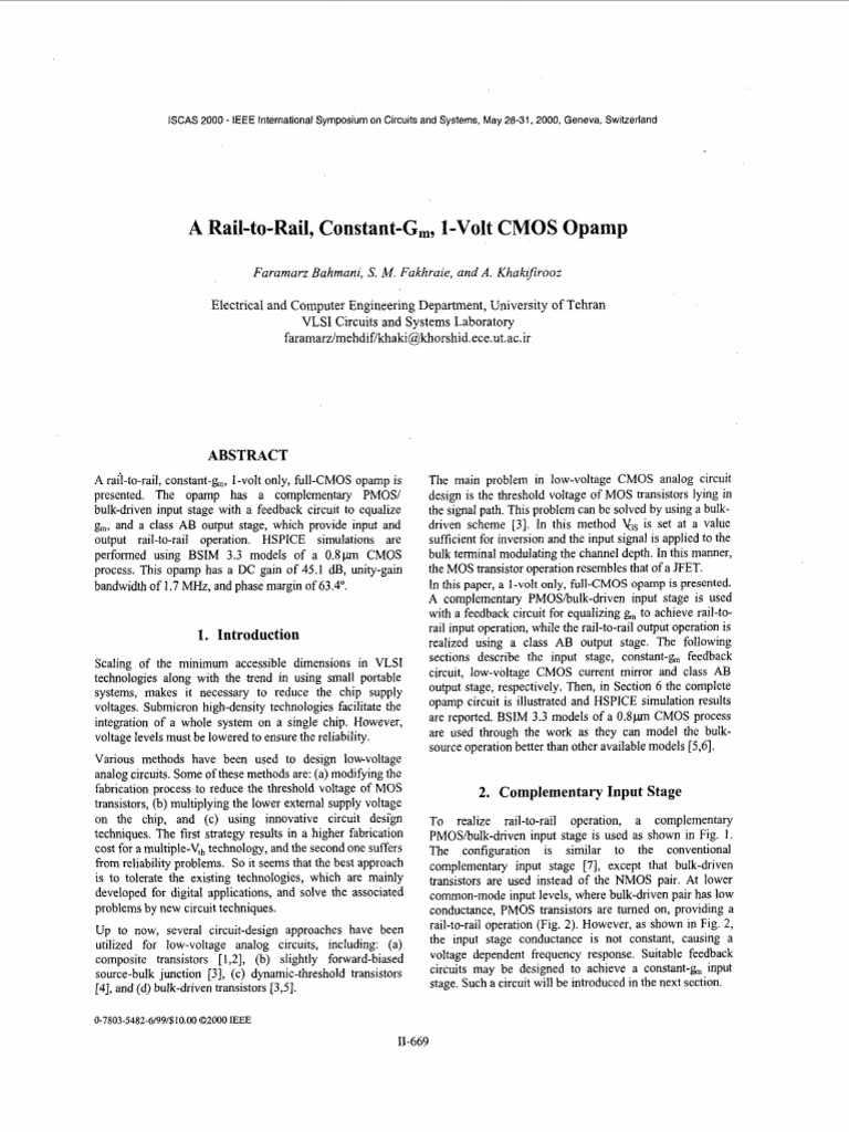 A Railtorail Constantgsub M 1volt Cmos Opamp | PDF | Operational Amplifier | Cmos