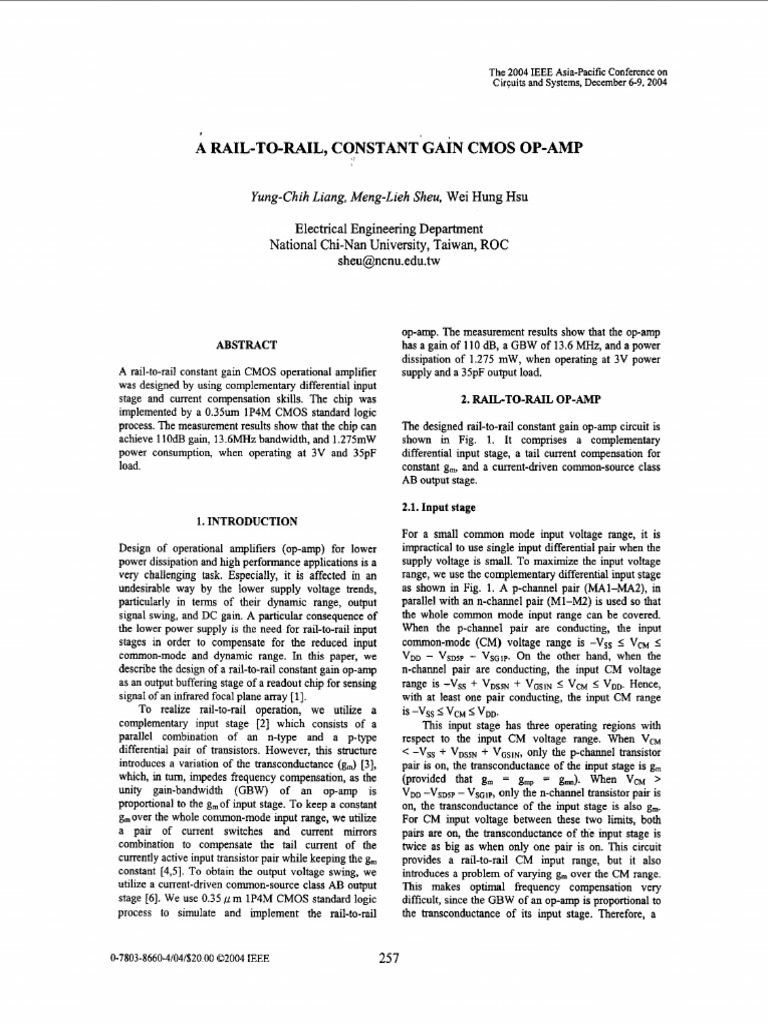 a-railtorail-constant-gain-cmos-opamp | PDF | Operational Amplifier | Cmos