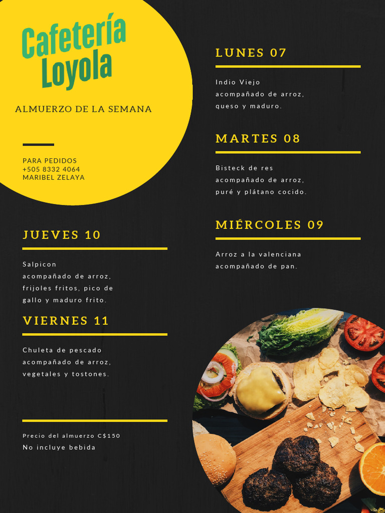 Menú de Almuerzo Semanal 2023 | PDF
