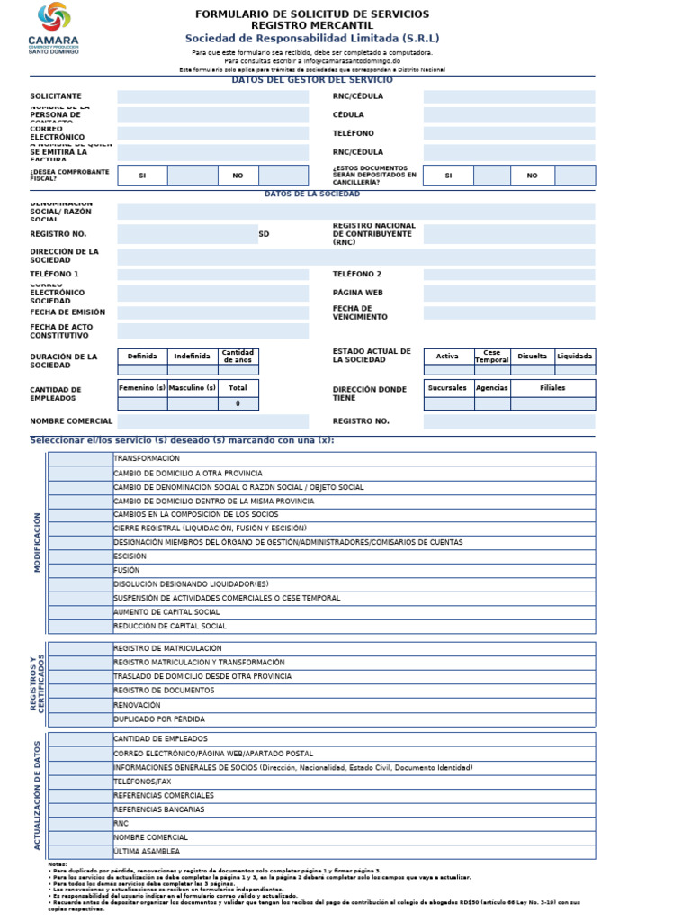 Formulario para S.R.L en Distrito Nacional | PDF | Sociedad de ...