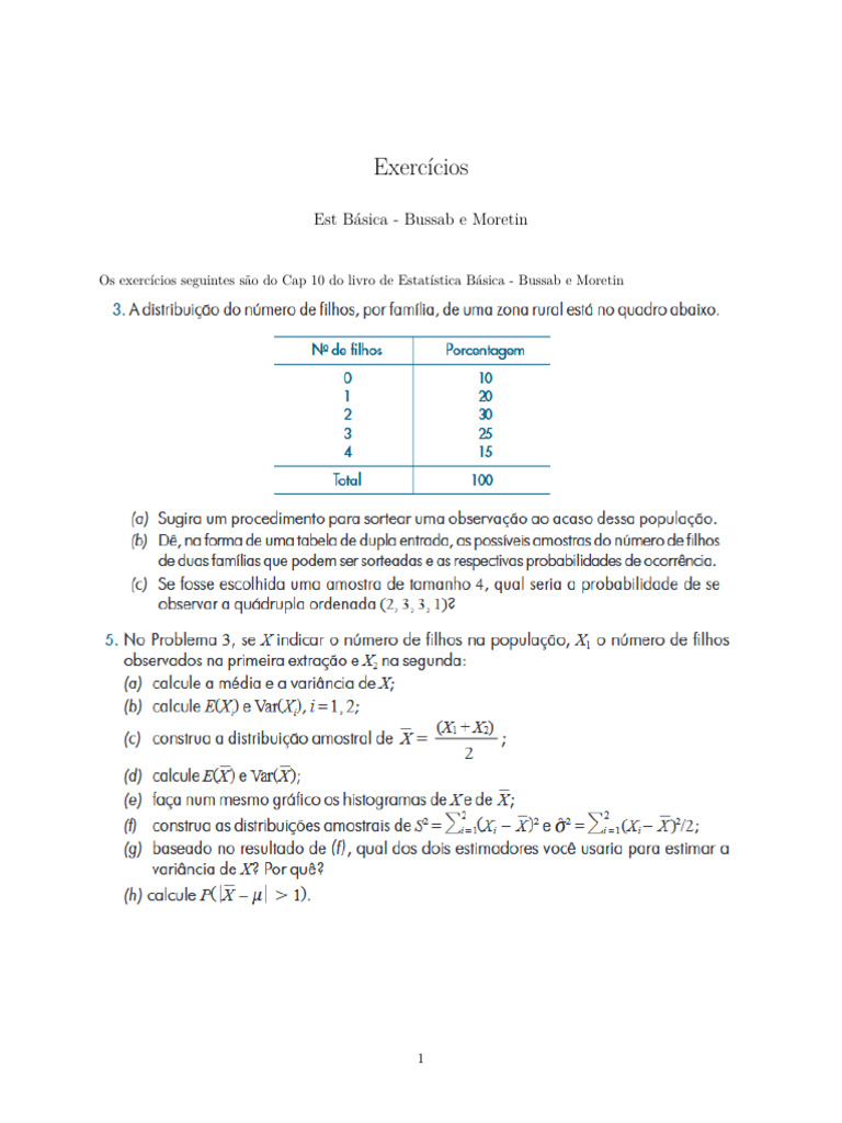 Exercícios sugeridos Bussab Capítulo 10 | PDF