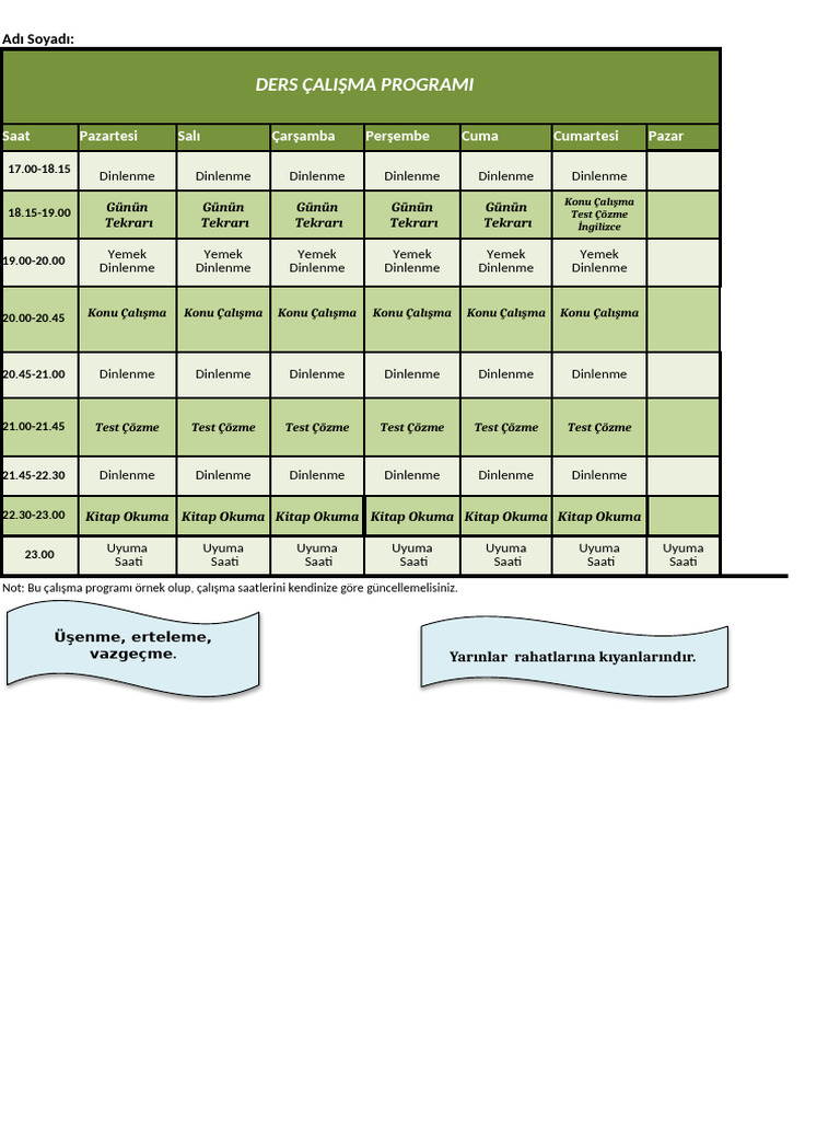 Sinif Ders Calisma Programi | PDF