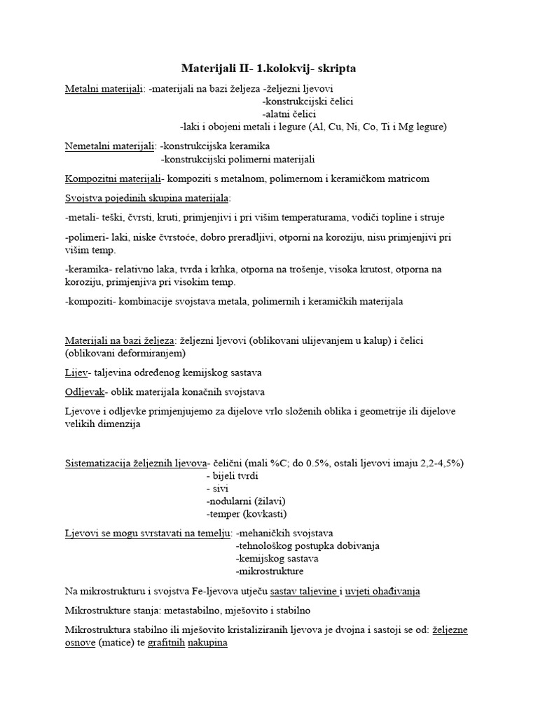 Materijali II - 1. Kolokvij | PDF