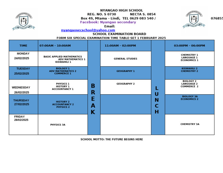 F6 TIME TABLE - SET 1 FEB 2025 | PDF