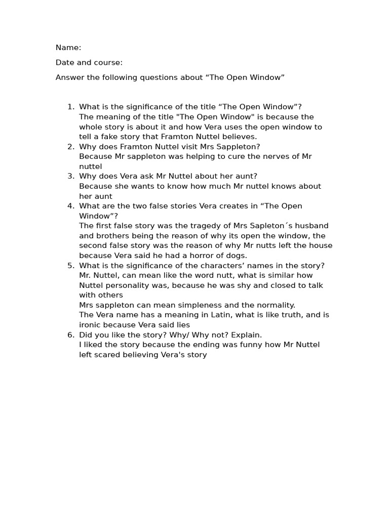 The Open Window Questions | PDF