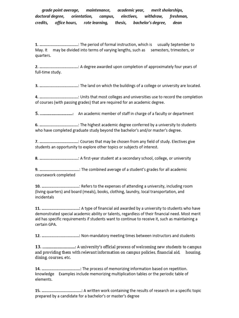 Higher education - phrases and definitions | PDF | Academic Degree ...