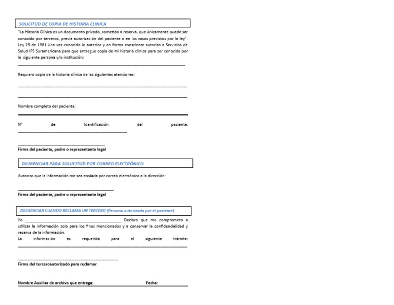 Formulario para Solicitud HC ML | PDF