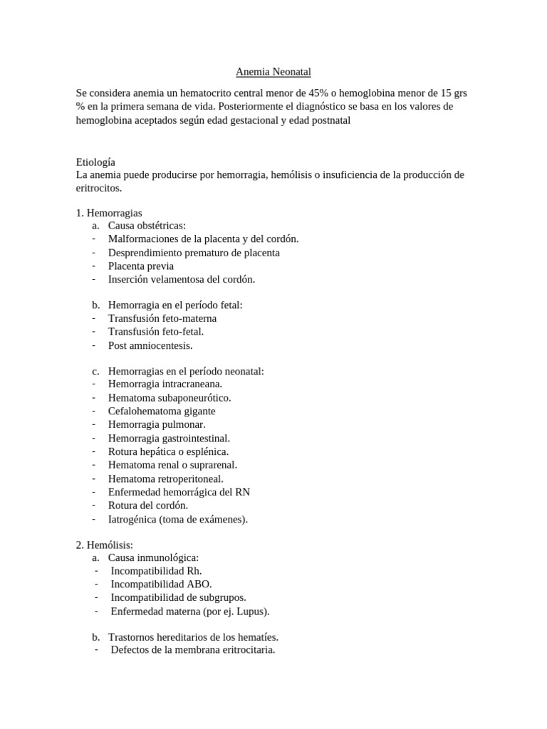 Anemia Neonatal | PDF | Anemia | Transfusión de sangre