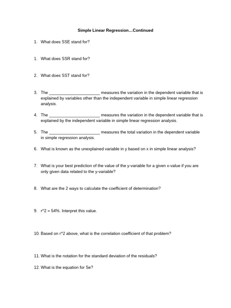 Simple Linear Regression WS | PDF