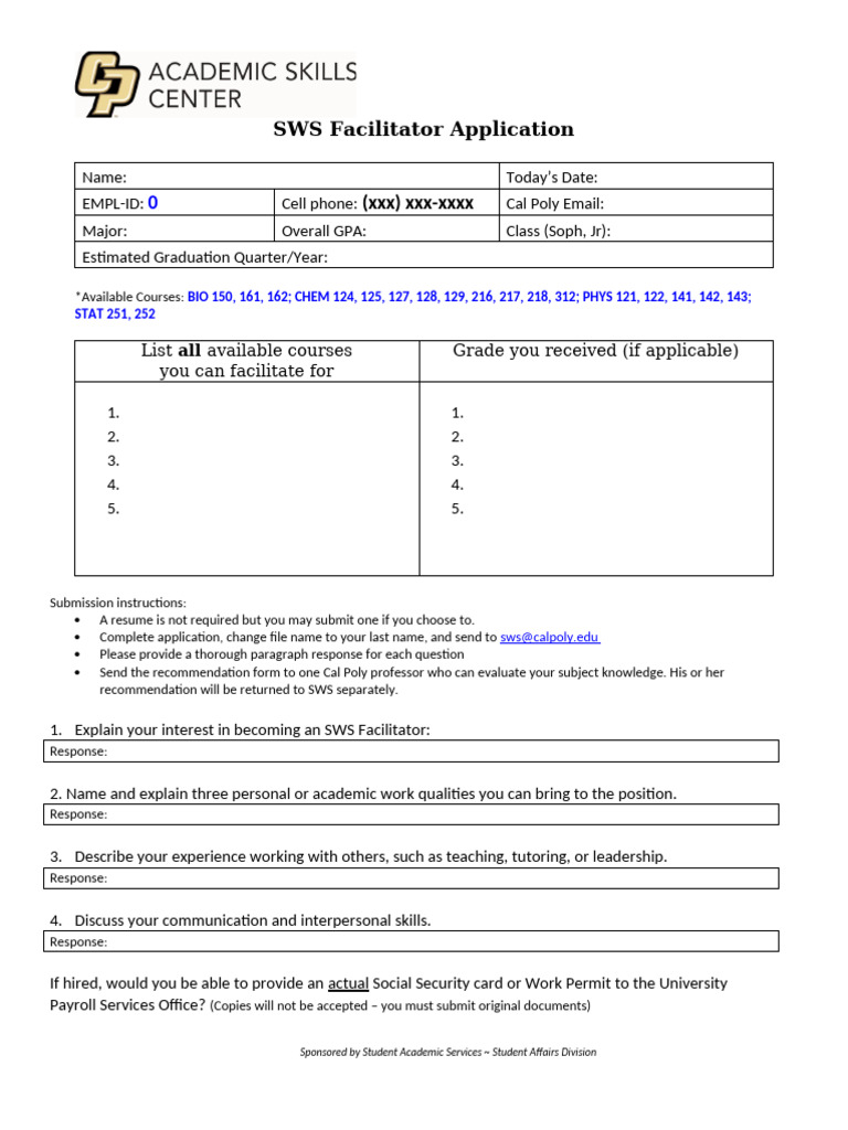 SWS Facilitator Application | PDF