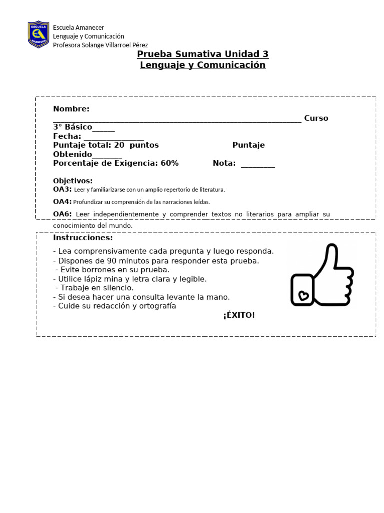 Unidad 3 Tercero Básico LENGUAJE | PDF