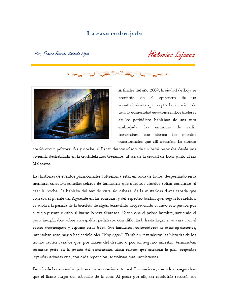 La leyenda de la casa embrujada en Loja | PDF | Fantasmas | Muertos ...