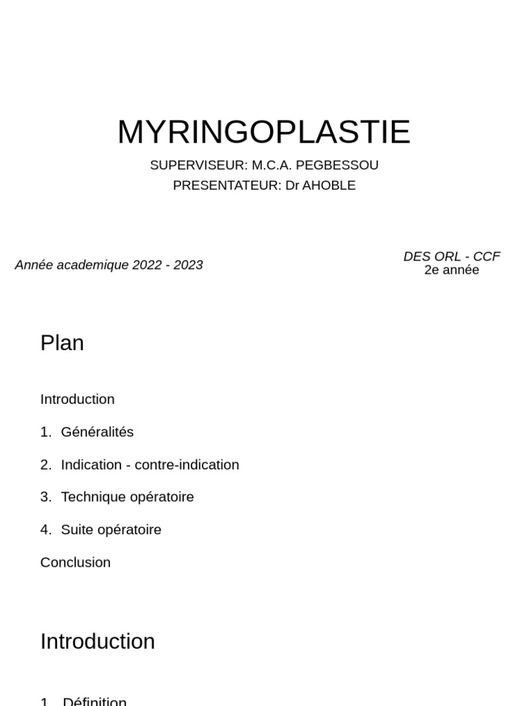 Myringoplastie : Techniques et Indications | PDF | Spécialités ...