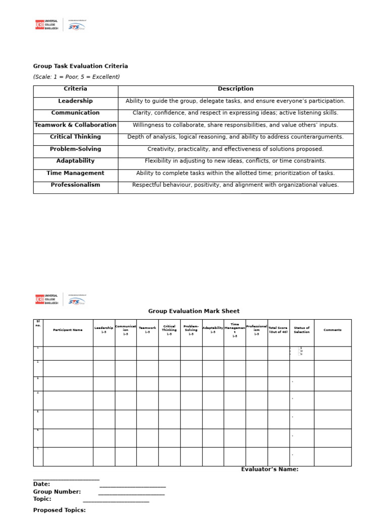 Group Task Evaluation Criteria | PDF | Cognition | Social Psychology