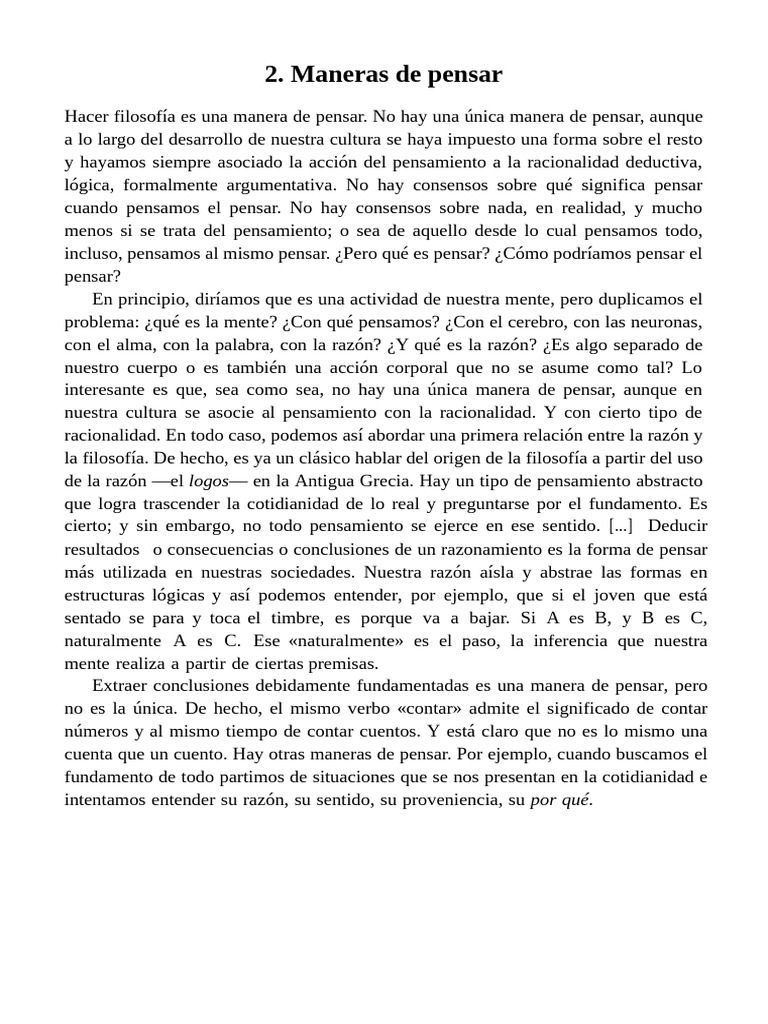 Diversas formas de pensar en filosofía | PDF | Pensamiento | Razón