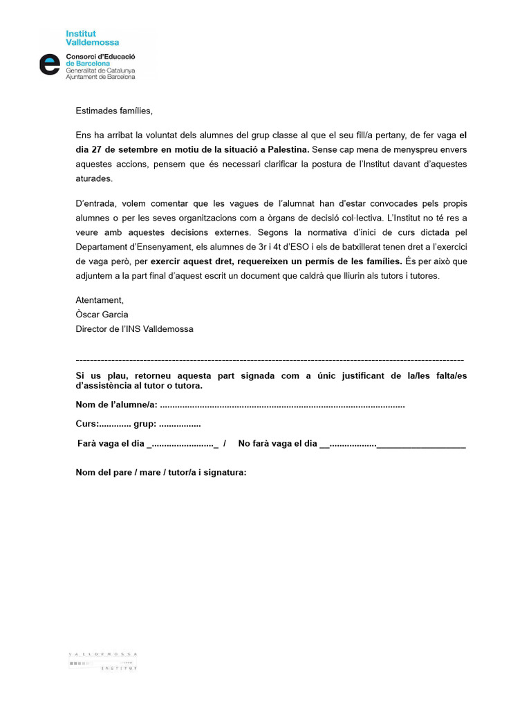 carta convocatÃ²ria vaga 27 de setembre.docx | PDF