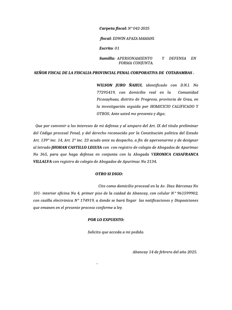 Defensa conjunta en caso de homicidio | PDF