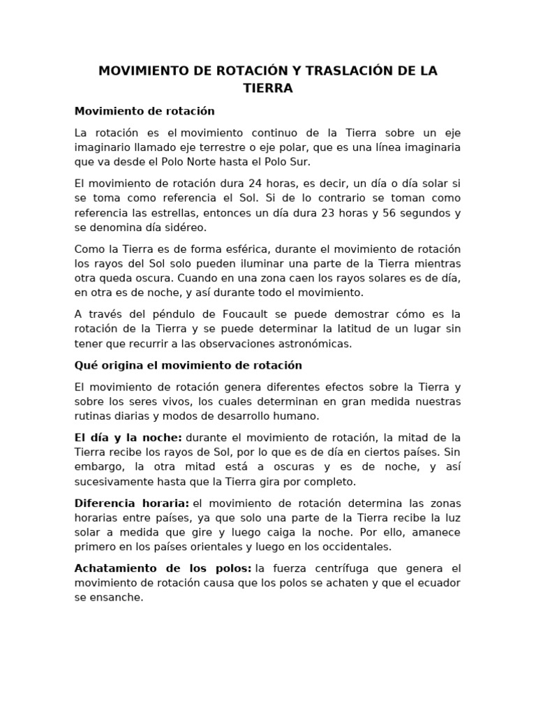 Movimiento de Rotación y Traslación de La Tierra | PDF | Tierra