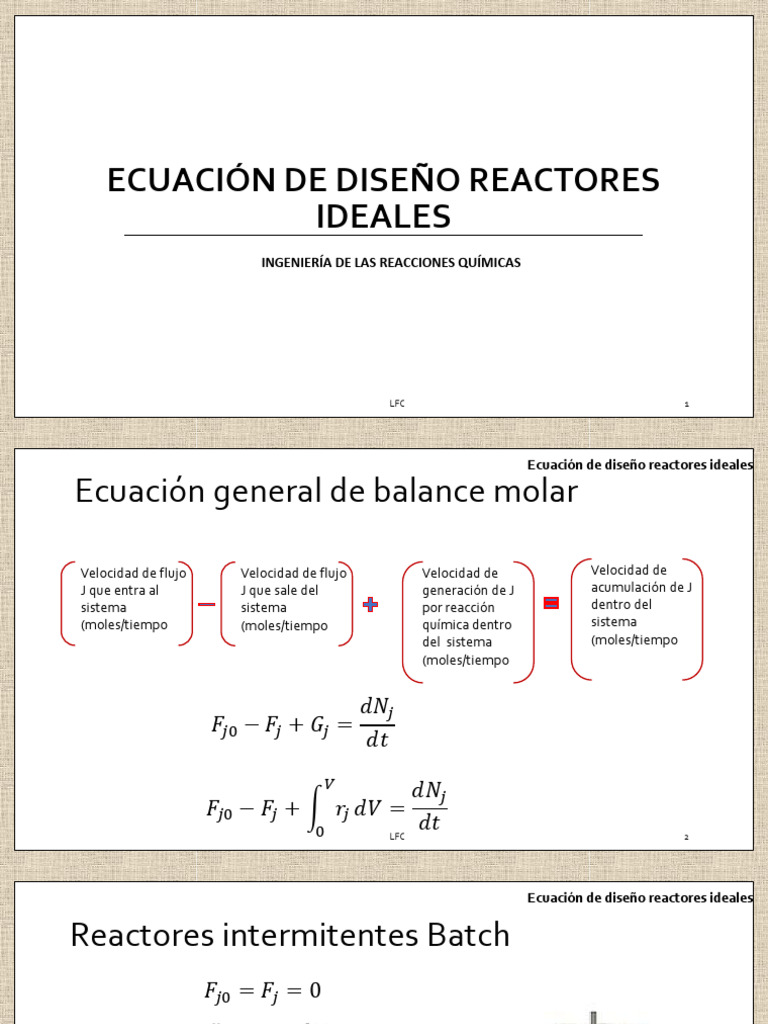 4 Ecuacion de diseño Reactores ideales | PDF | Reactor Quimico | Equipo industrial