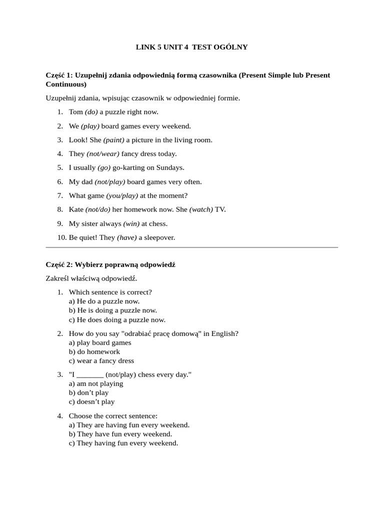 Link 5 Unit 4 Test Ogólny | PDF
