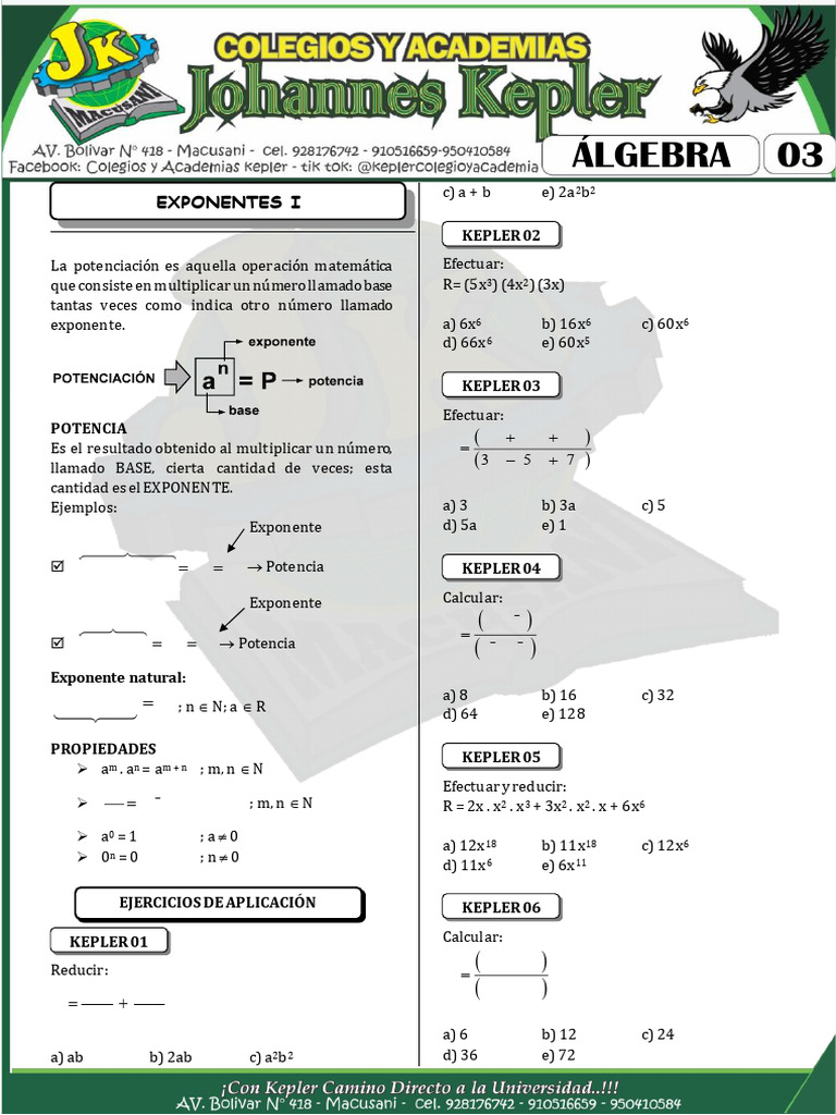 Algebra - 03 - Exponentes I | PDF | Matemáticas | Aritmética