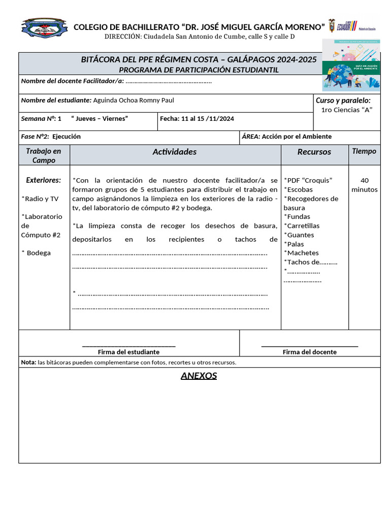 Bitácora PPE Acción Ambiental 2024-2025 | PDF