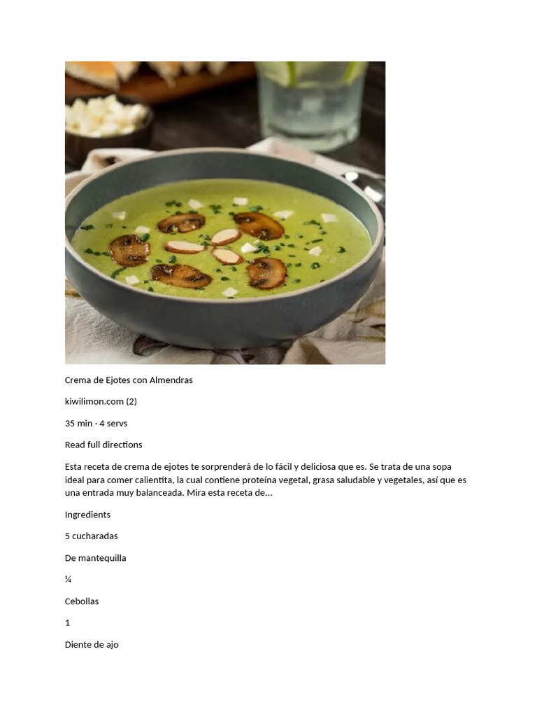 Crema de Ejotes y Almendras Fácil | PDF