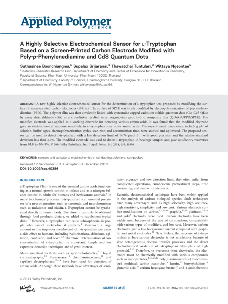 Boonchiangma Et Al-2014-Journal of Applied Polymer Science | PDF | Ph | Electrochemistry