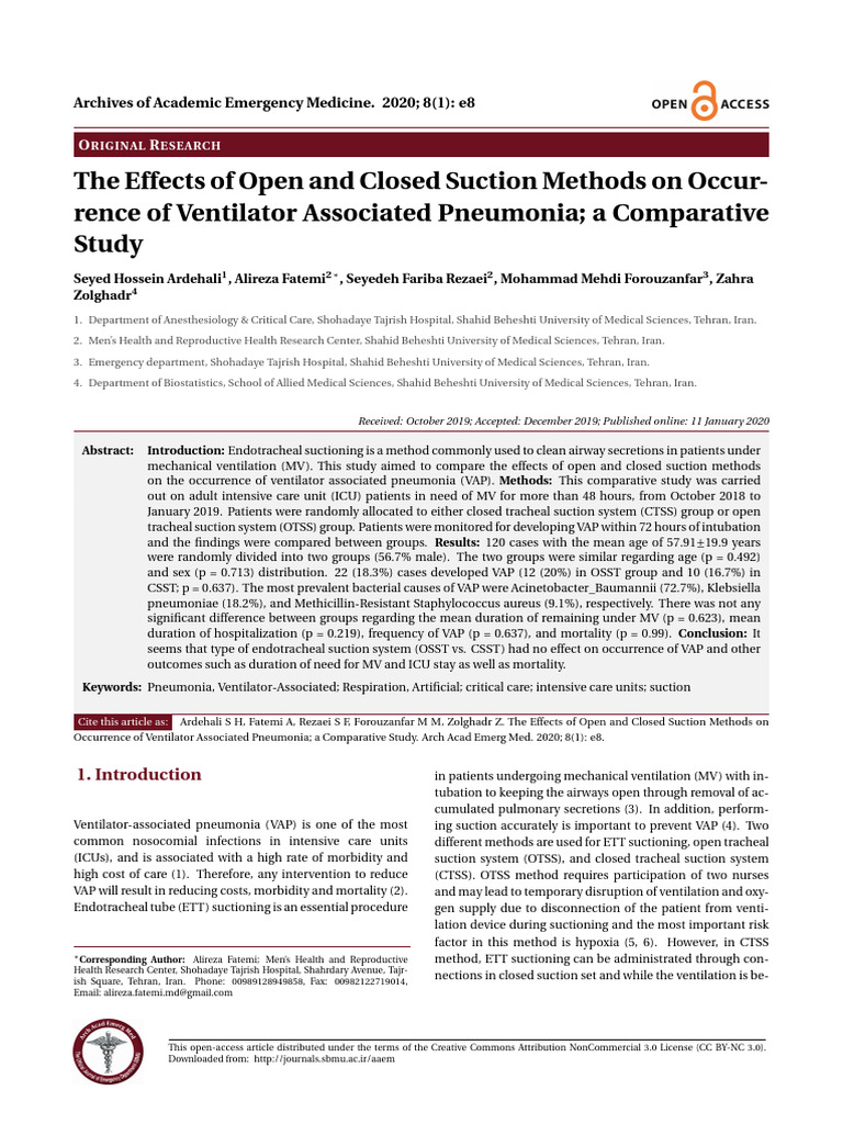 The Effects of Open and Closed Suction Methods On | PDF | Pneumonia ...