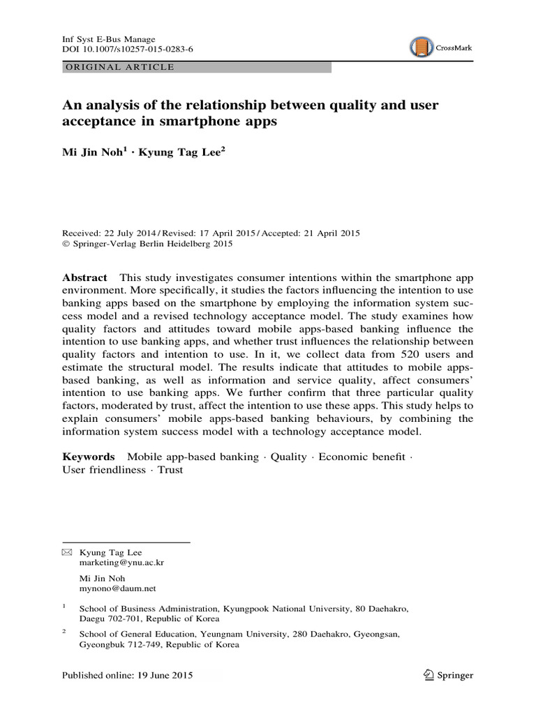 An Analysis of The Relationship Between Quality and User Acceptance in Smartphone Apps | PDF ...