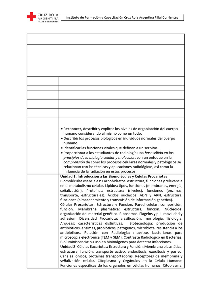 Programa de La Carrera Biología Radiología 2025 | PDF | Biología Celular) | Citoplasma