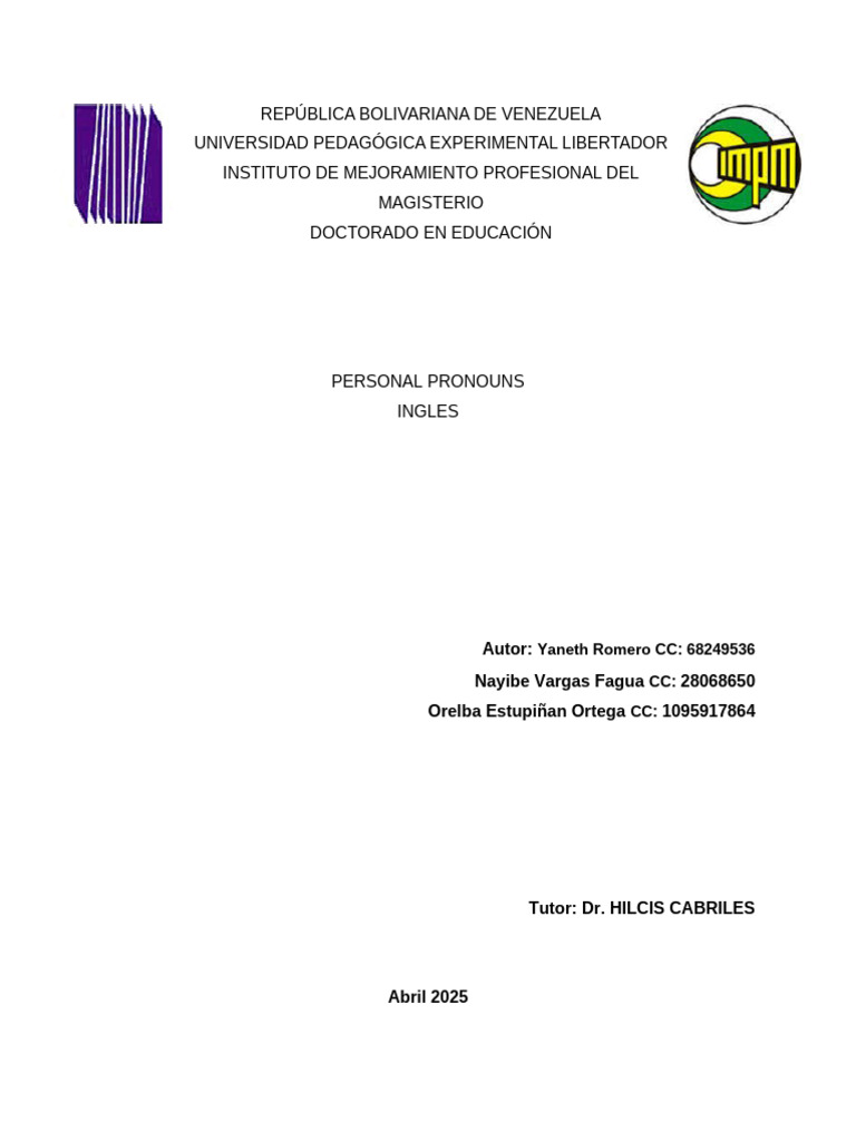 conceptual map of personal pronouns | PDF