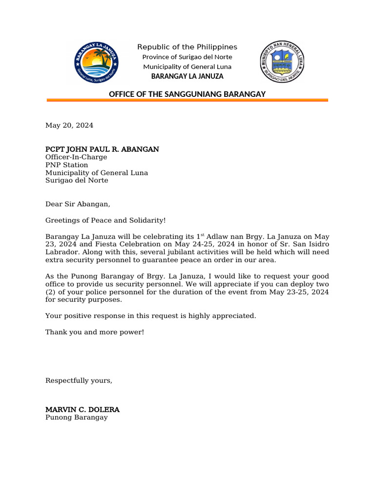 Letter Request To Mayor | PDF