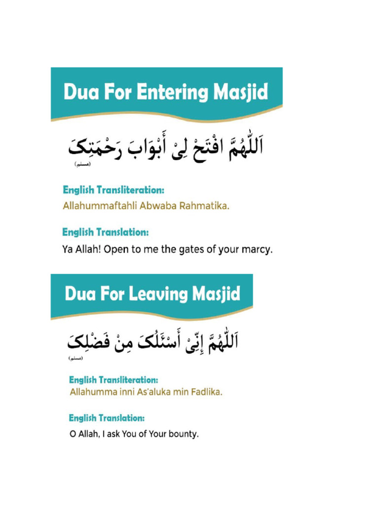 Dua of Entering and Leaving The Masjid | PDF
