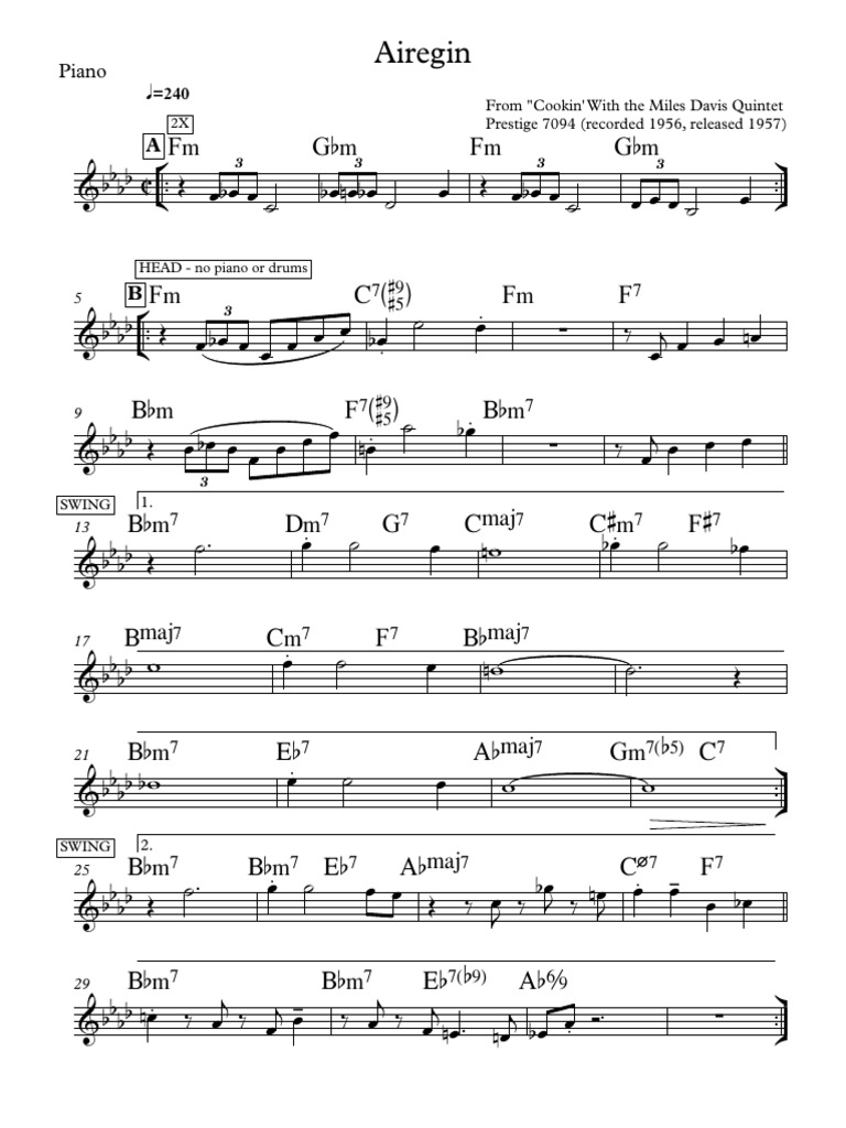 Airegin (Lead Sheet) - C Chart | PDF