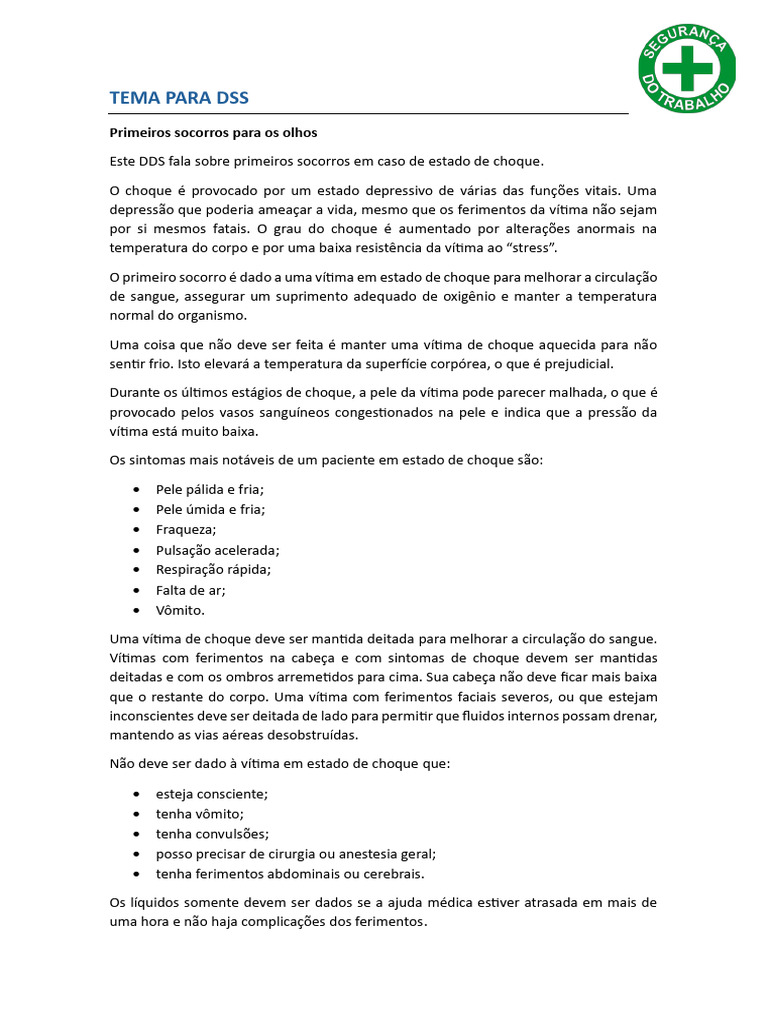 Tema para Dss - 002 - Primeiros Socorros para Os Olhos | PDF