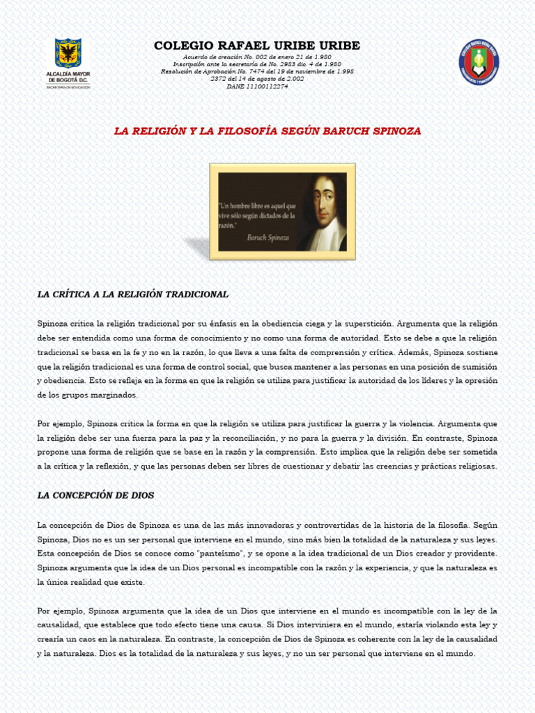 Taller Religion y Filosofia en Baruch Spinoza | PDF | Baruch Spinoza | Moralidad