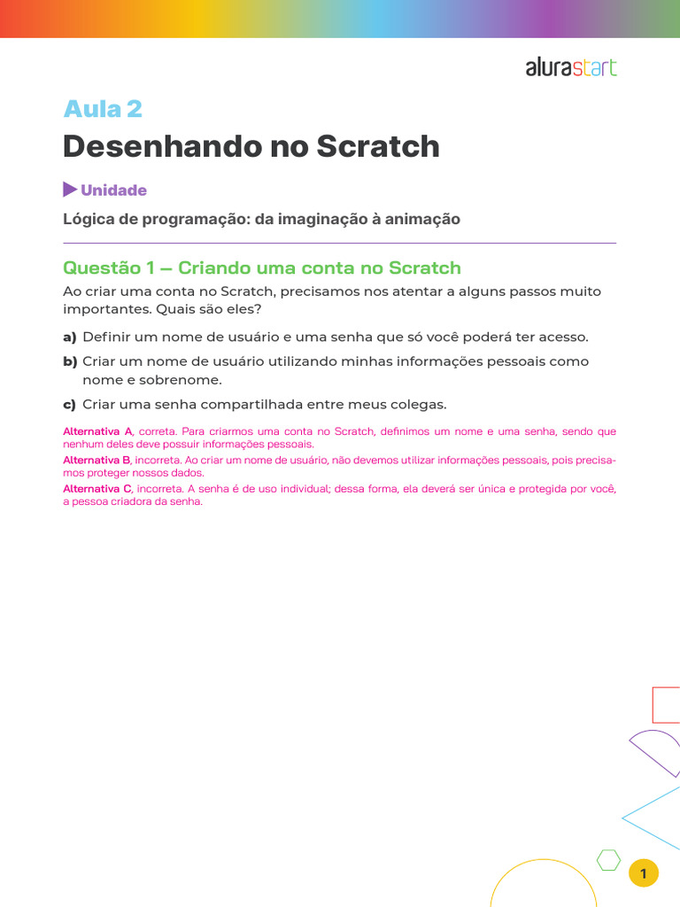 Logica+de+programacao_Da+imaginacao+a+animacao_EXERCICIOS_AULA2_PROF | PDF | Swift (linguagem de ...