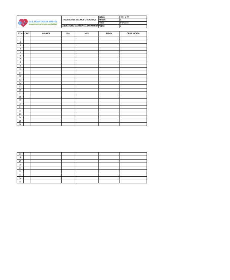 Lista de Pedido de Mensual de Laboratorio | PDF
